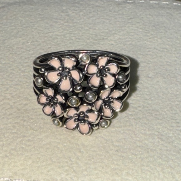 Pandora | Jewelry | Pandora Ring 56 Pink Pearl Sterling Silver Cherry ...